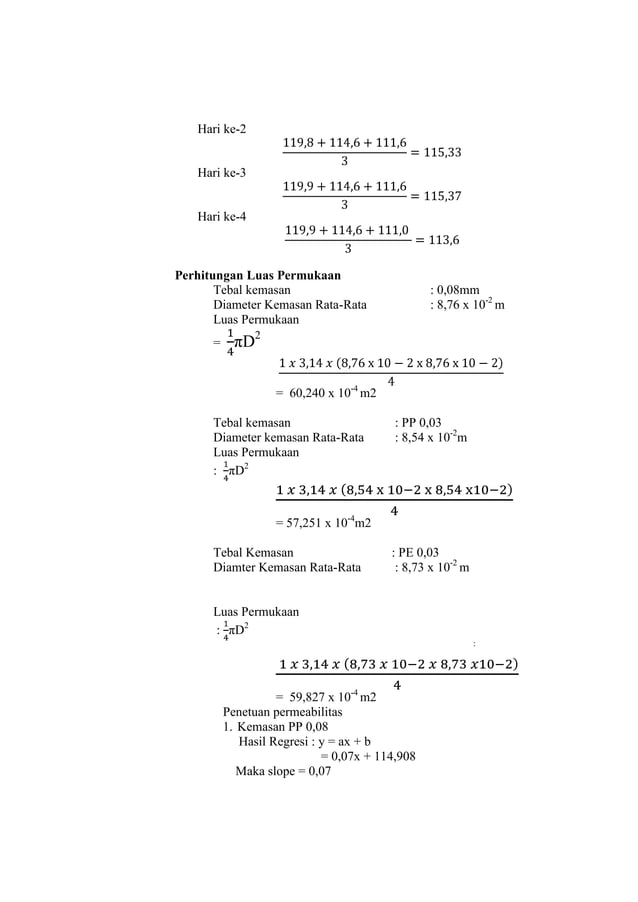 ITP UNS SEMESTER 2 Satop acara 4 Transfer Massa Uap Air Melewati Film Kemasan PE dan PP | DOCX