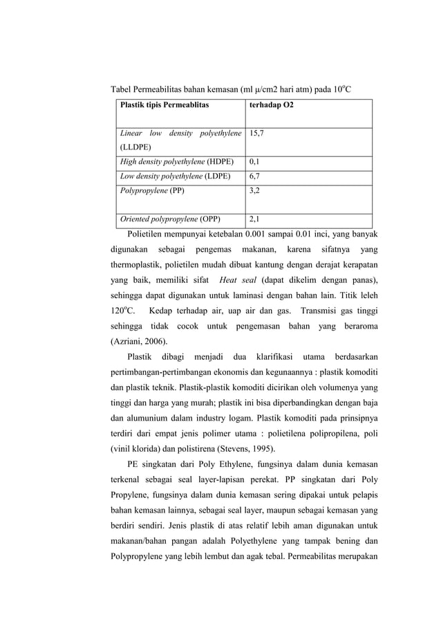 ITP UNS SEMESTER 2 Satop acara 4 Transfer Massa Uap Air Melewati Film Kemasan PE dan PP | DOCX