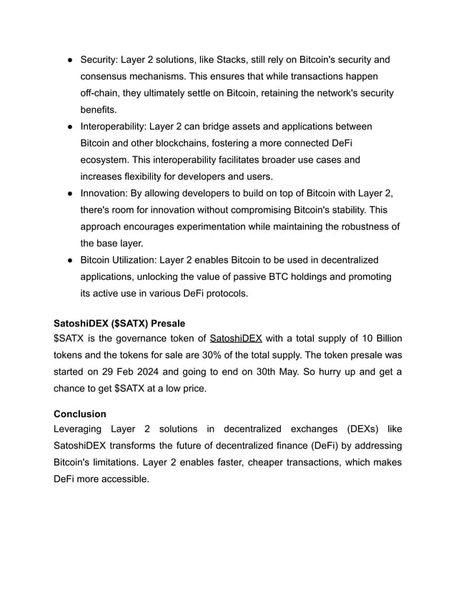 Satoshi DEX Leverages Layer 2 To Transform DeFi Ecosystem.pdf ...