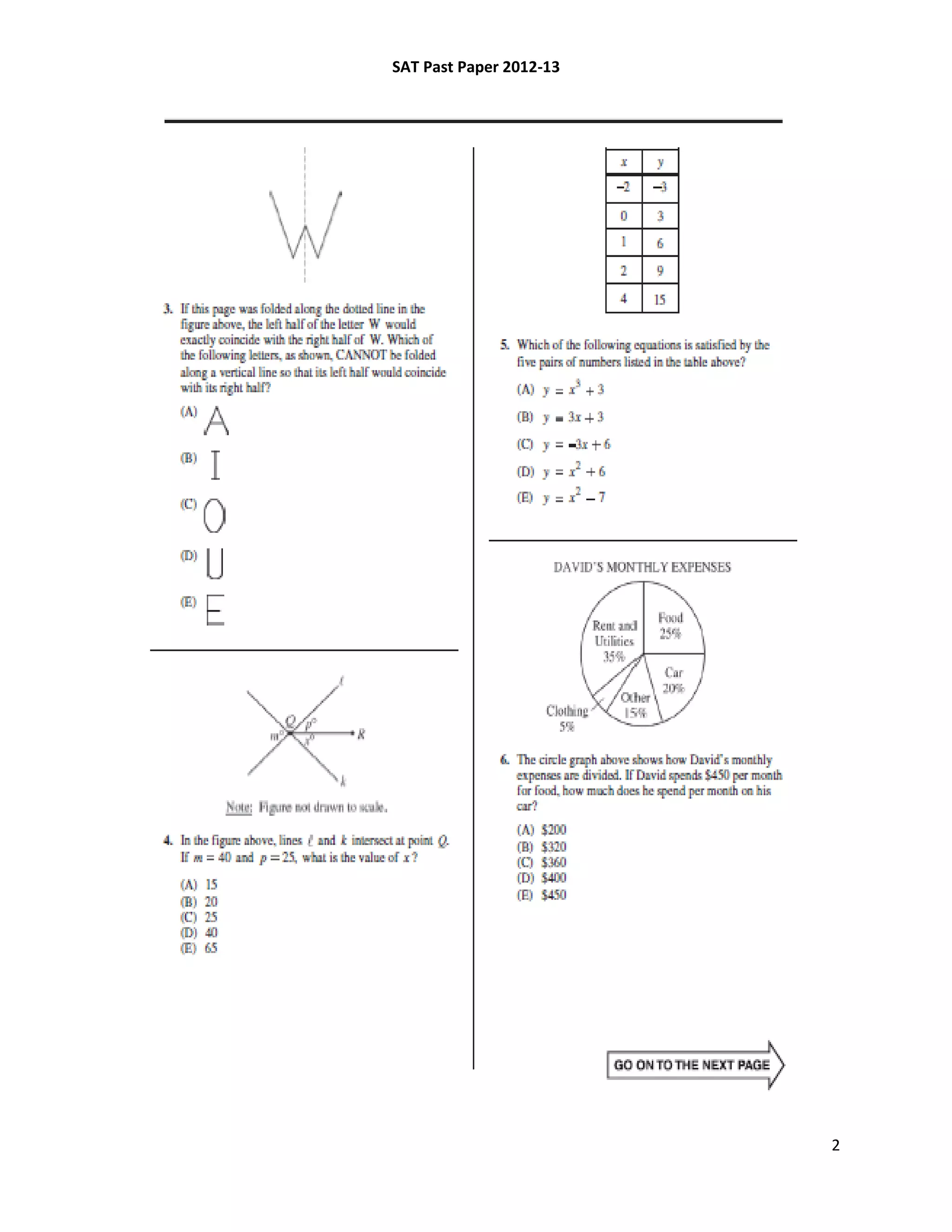 SAT past paper 2012 13 qp | PDF | Standardized Testing | Educational ...