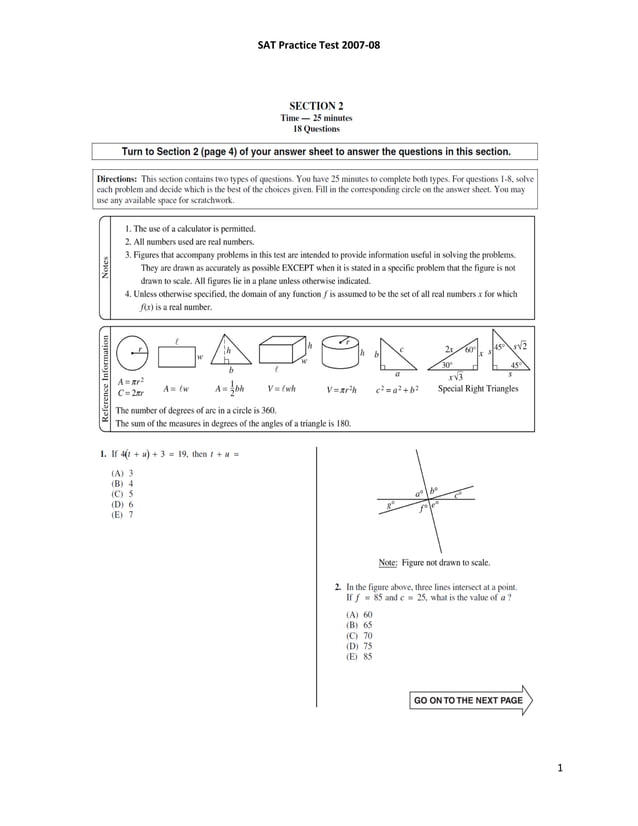 SAT practice test 2007 08 qp | PDF