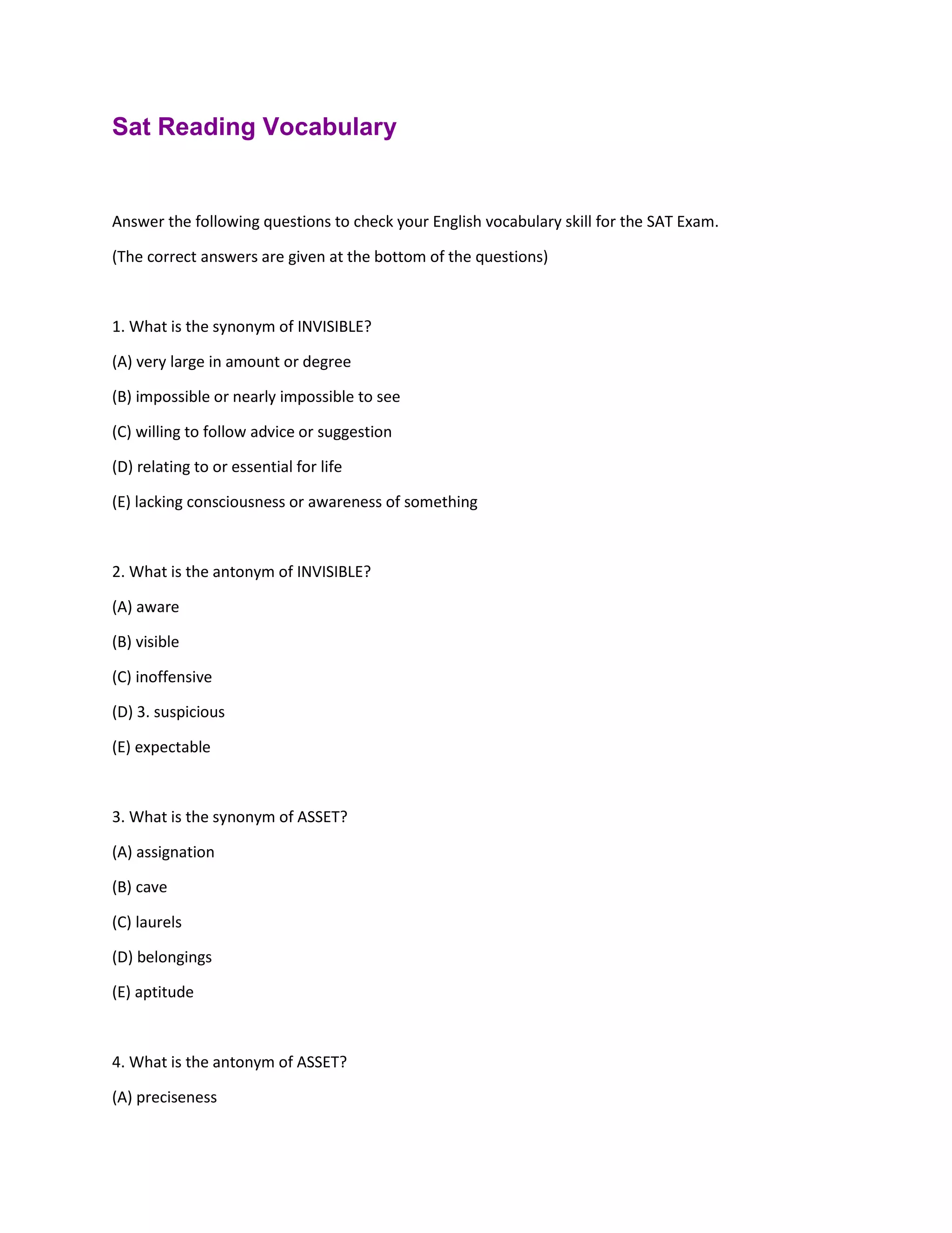 Sat Reading Vocabulary | PDF