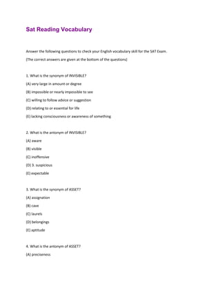 Sat Reading Vocabulary | PDF
