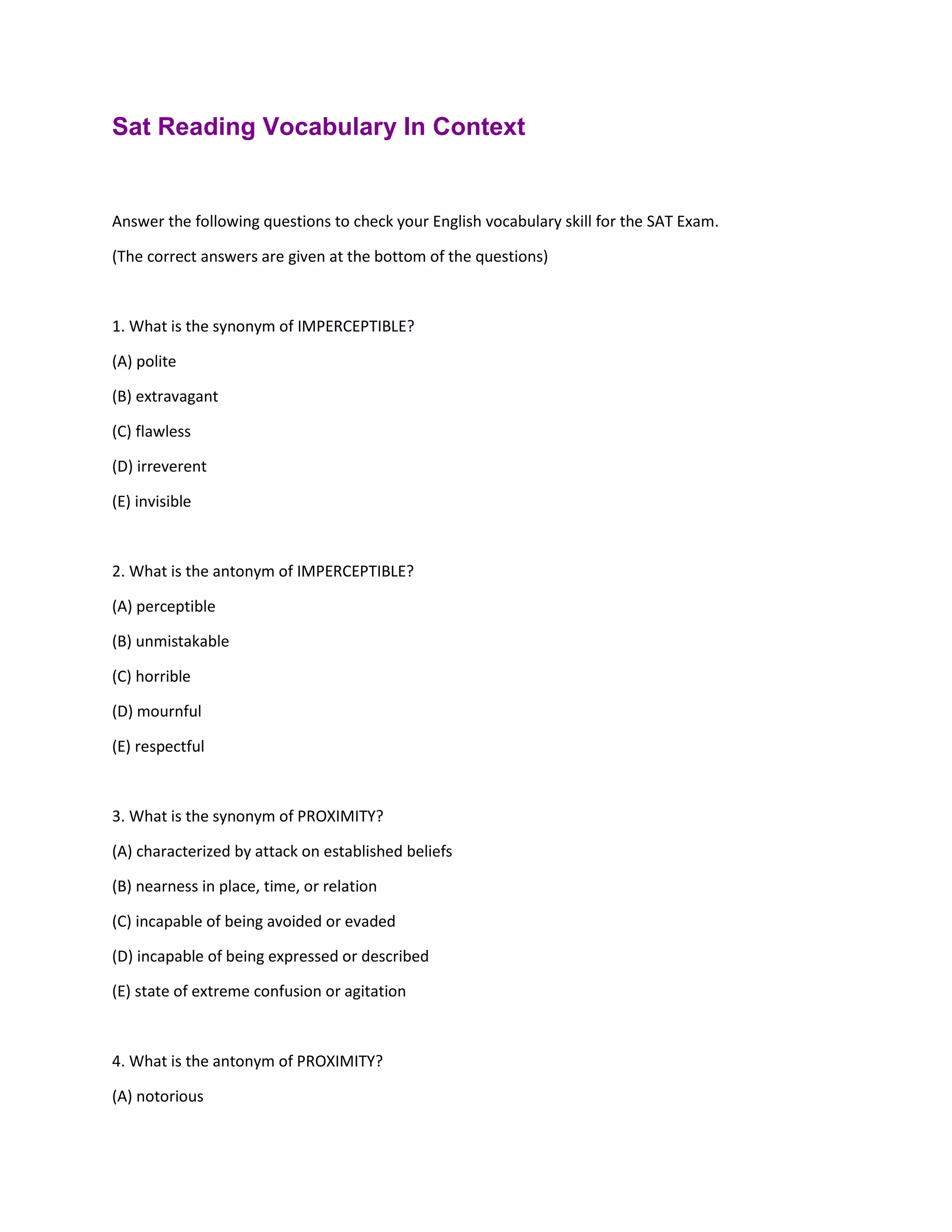 Sat Reading Vocabulary In Context | PDF