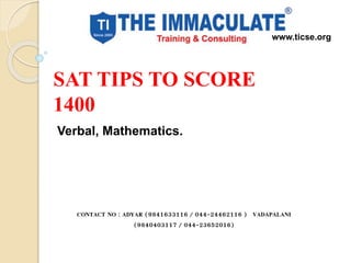 THE IMMACULATE Sat tips to score 1400 | PPT