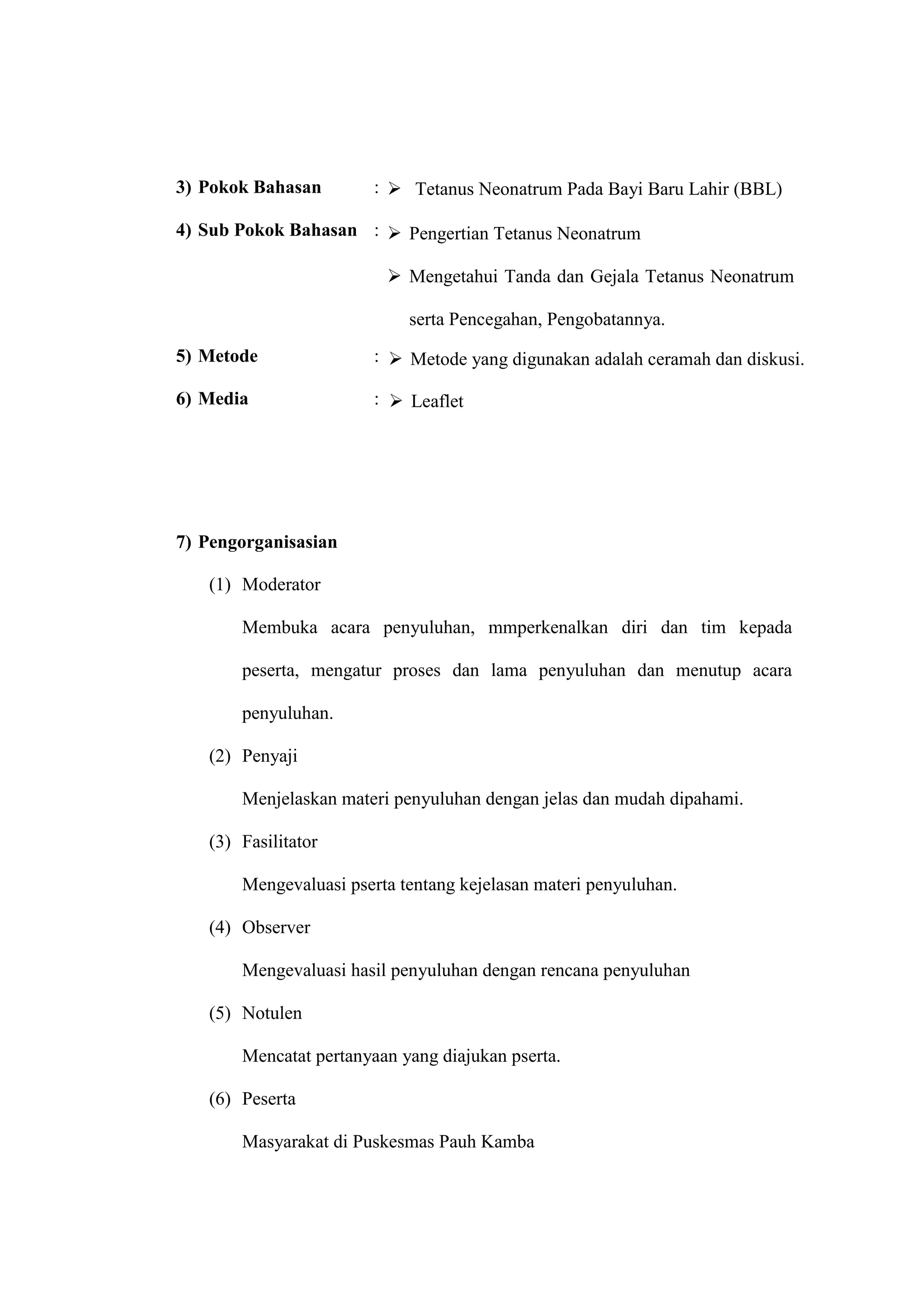Satuan acara penyuluhan tetanus neonatrum | DOCX