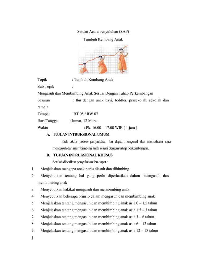Satuan acara penyuluhan tumbung kembang anak | DOCX