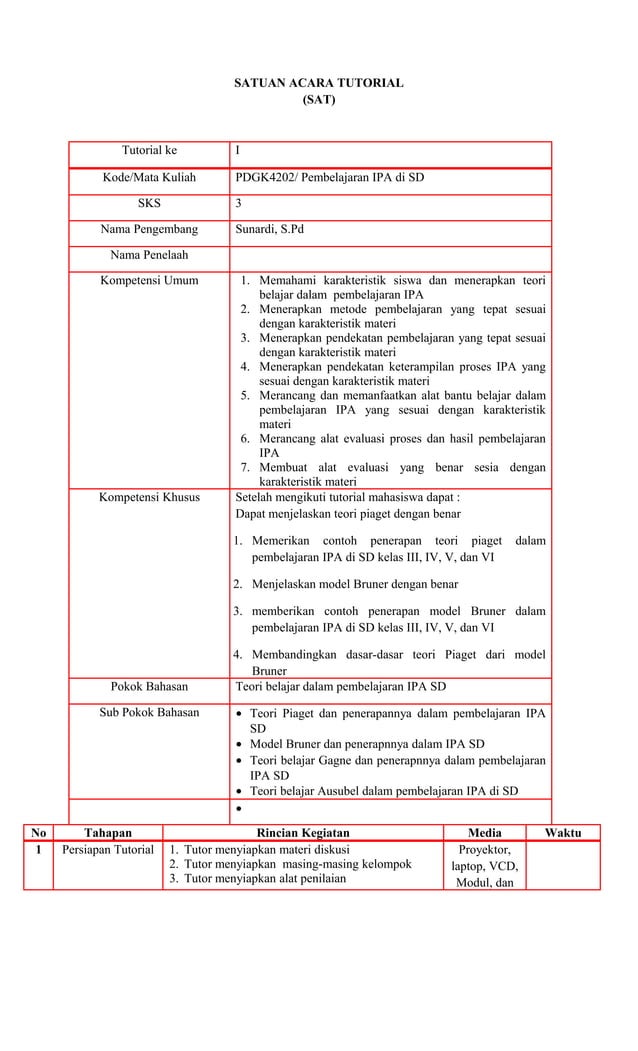 Satuan acara tutorial | DOC