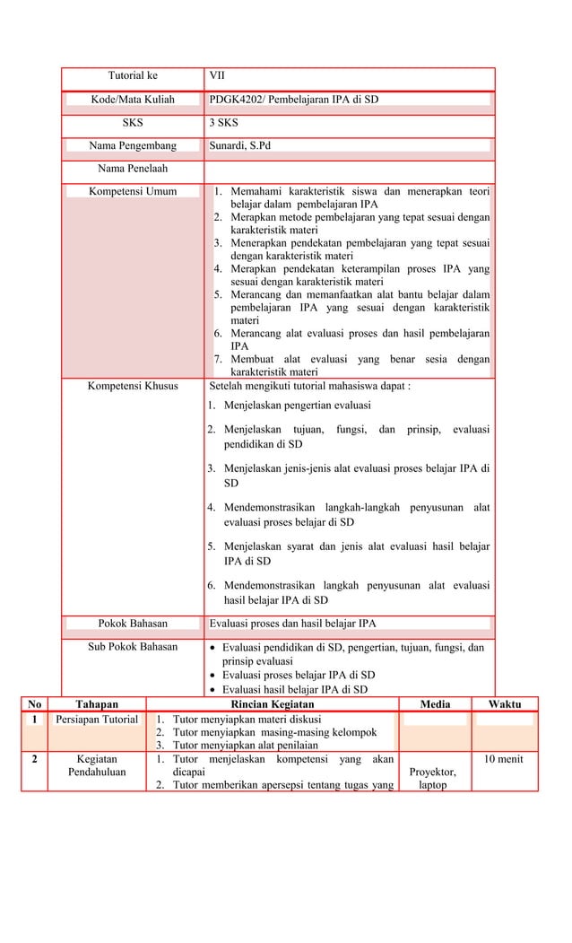 Satuan acara tutorial | DOC