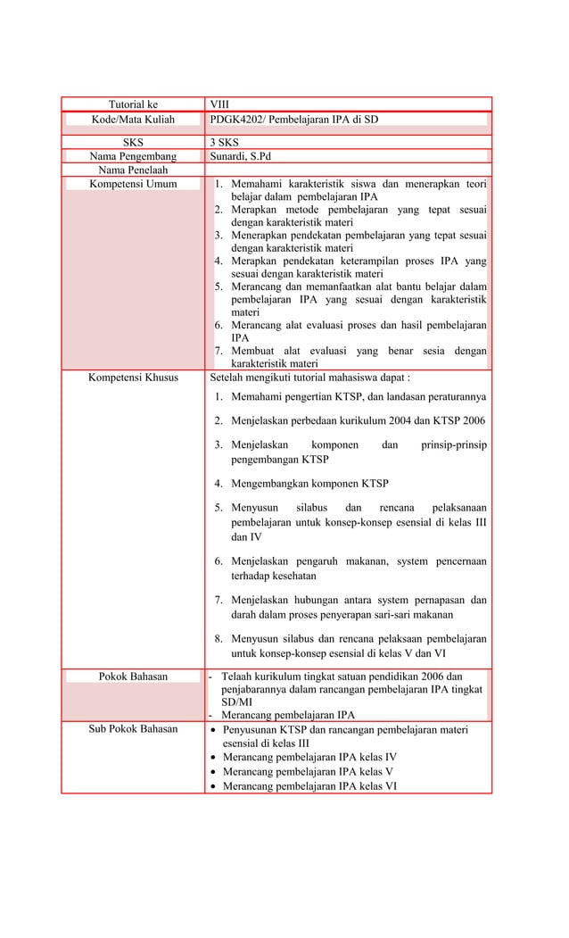 Satuan acara tutorial | DOC