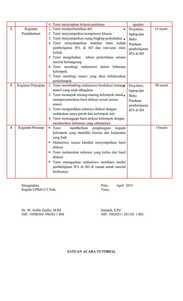 Satuan acara tutorial | DOC
