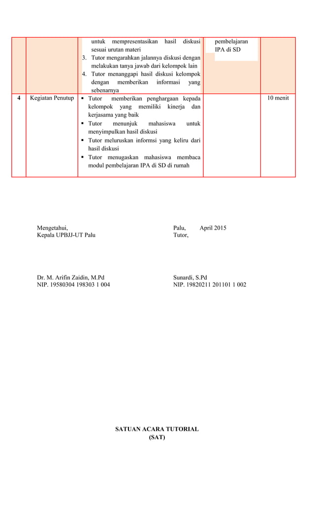 Satuan acara tutorial | DOC