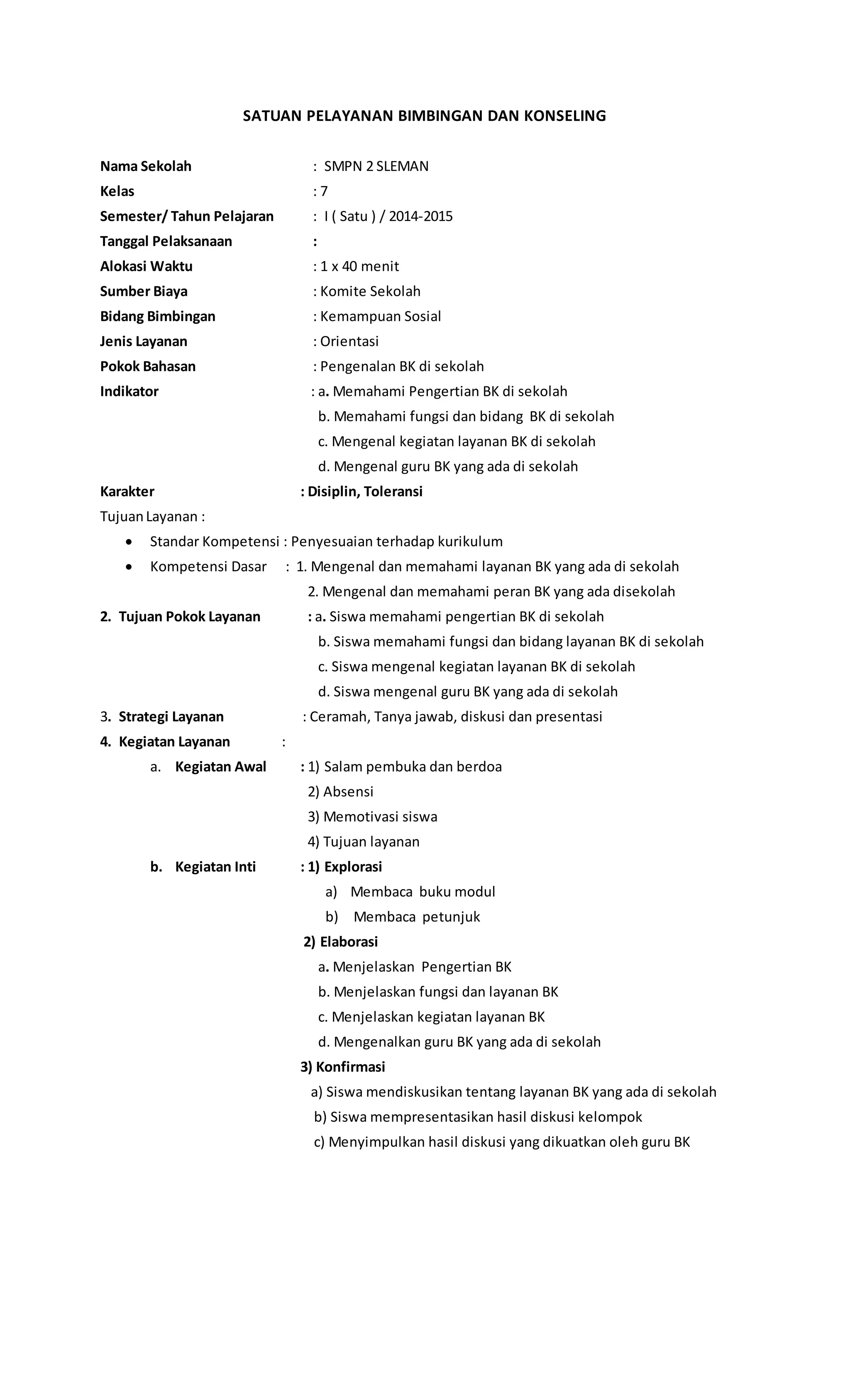 Satuan pelayanan bimbingan dan konseling pengenalan bk | PDF