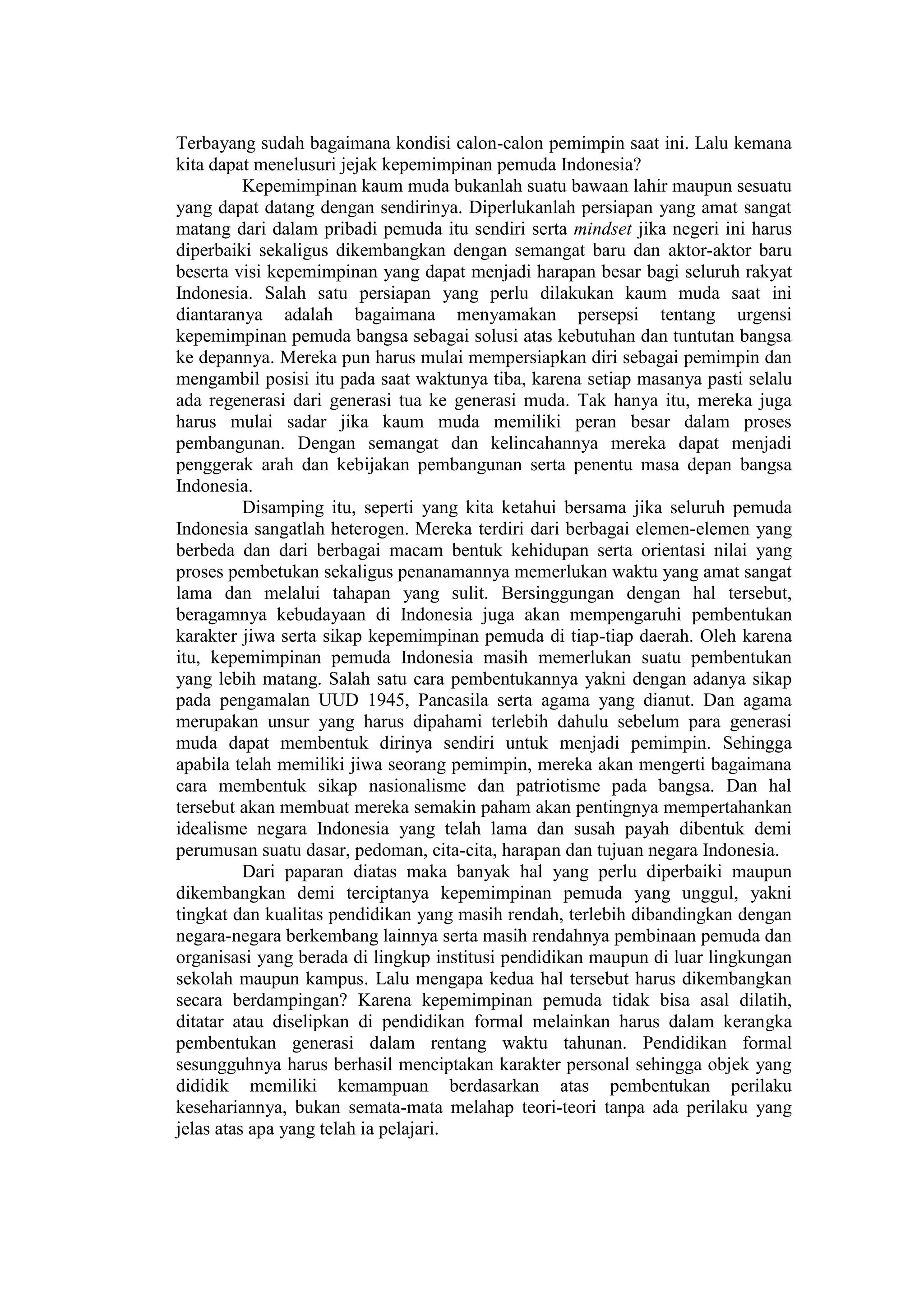 ESSAY KEPEMIMPINAN - SATU PEMUDA MENGUBAH DUNIA | DOCX