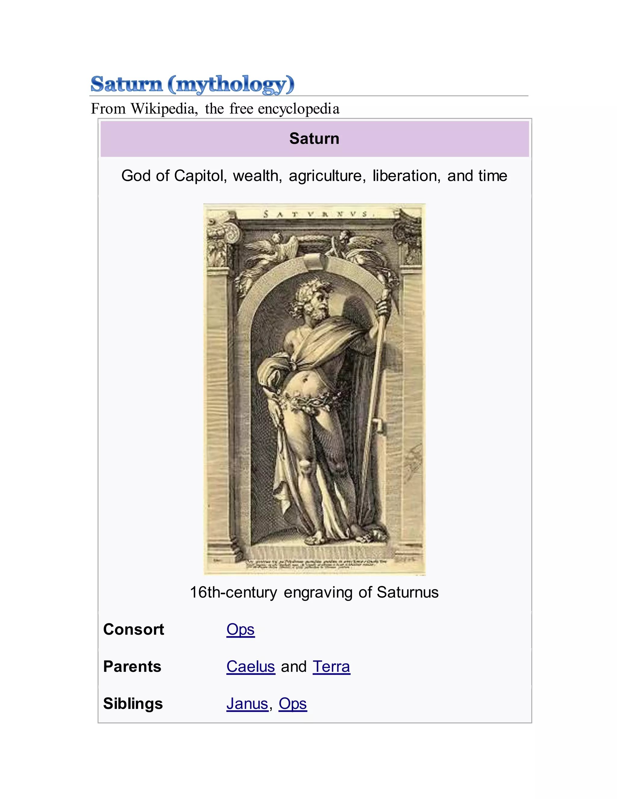 Saturn ( mythology ) . | PDF