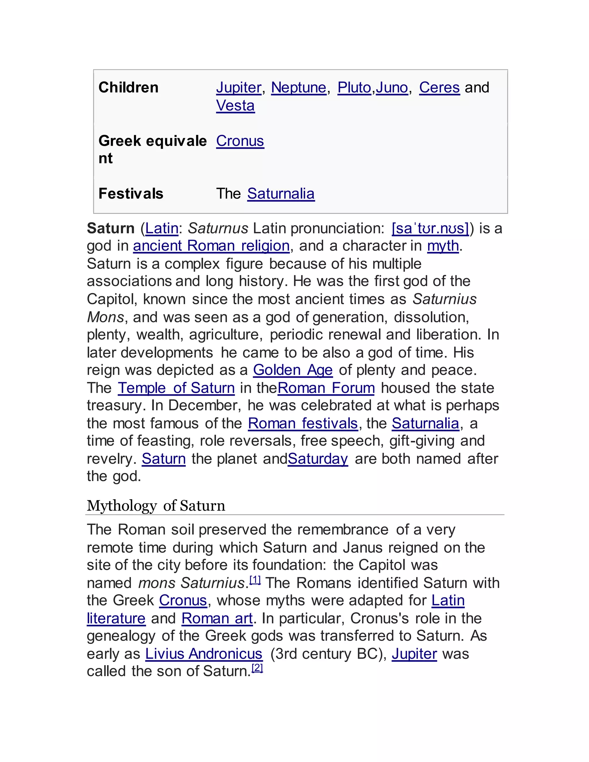 Saturn ( mythology ) . | PDF