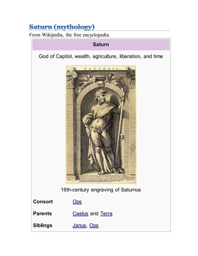 Saturn ( mythology ) . | PDF