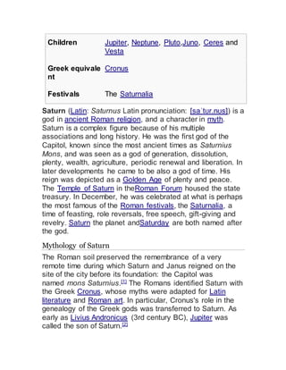 Saturn ( mythology ) . | PDF