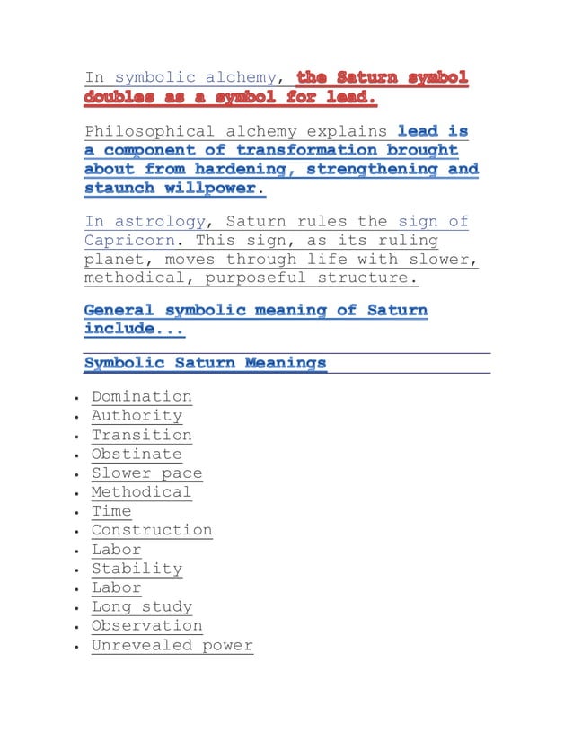 Saturn symbol meanings and symbolic details about saturn . | DOCX