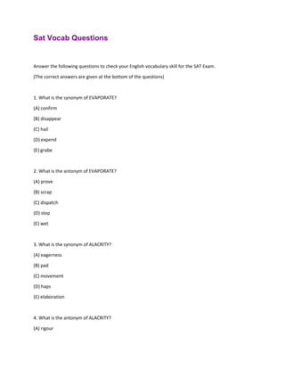 Sat Vocab Questions | PDF | Science