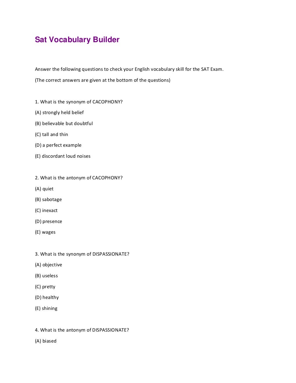 Sat Vocabulary Builder | PDF