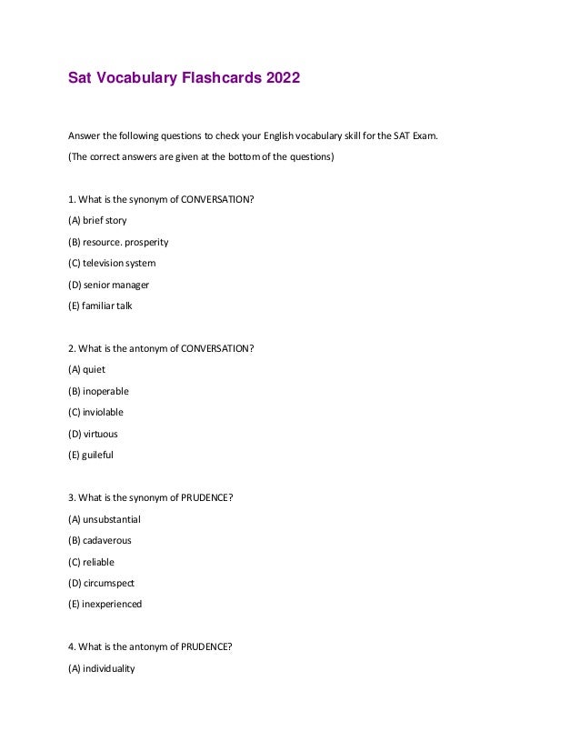 Sat Vocabulary Flashcards 2022 | PDF