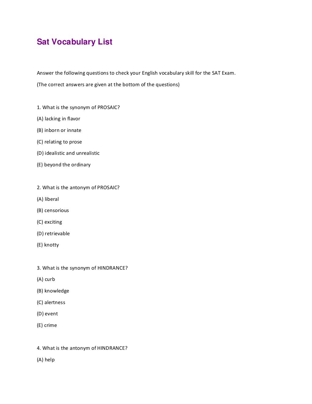 Sat Vocabulary List | PDF