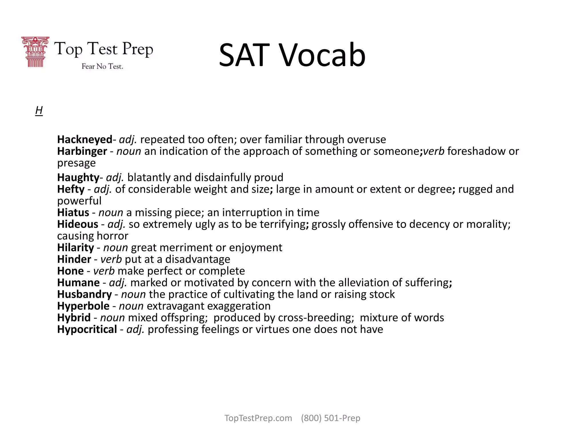Most Common SAT Vocabulary Words | SAT Vocab List | TopTestPrep.com