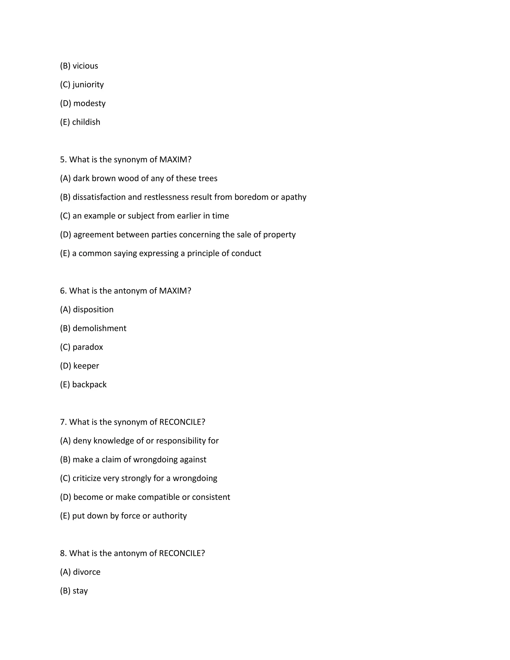 Sat Vocabulary Practice Questions | PDF
