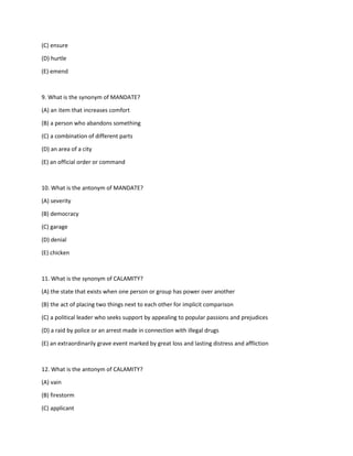 Sat Vocabulary Practice Questions | PDF