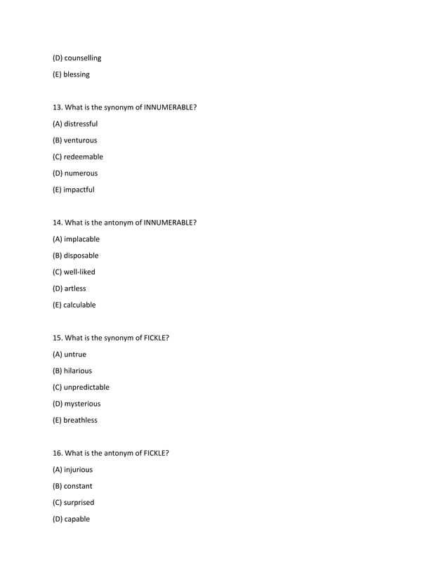 Sat Vocabulary Practice Questions | PDF