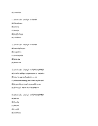 Sat Vocabulary Practice Questions | PDF