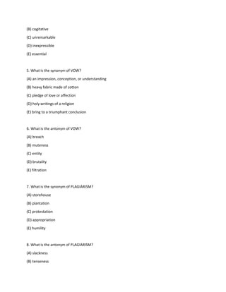 Sat Vocabulary Questions | PDF