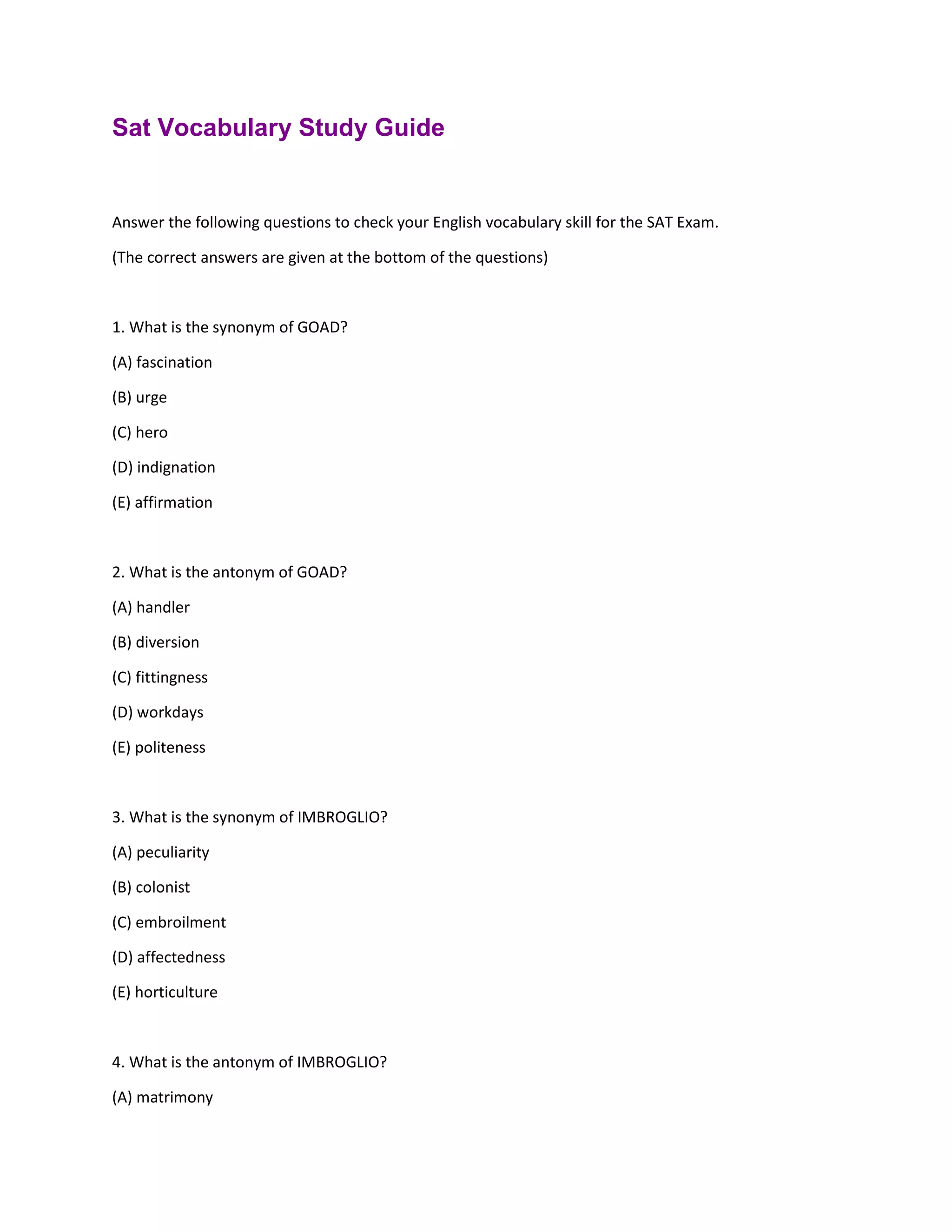 Sat Vocabulary Study Guide | PDF