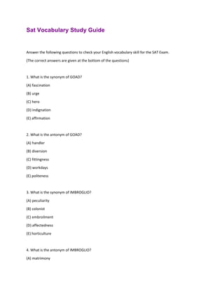 Sat Vocabulary Study Guide | PDF
