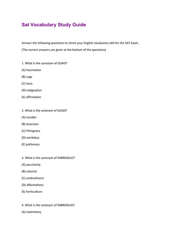 Sat Vocabulary Study Guide | PDF