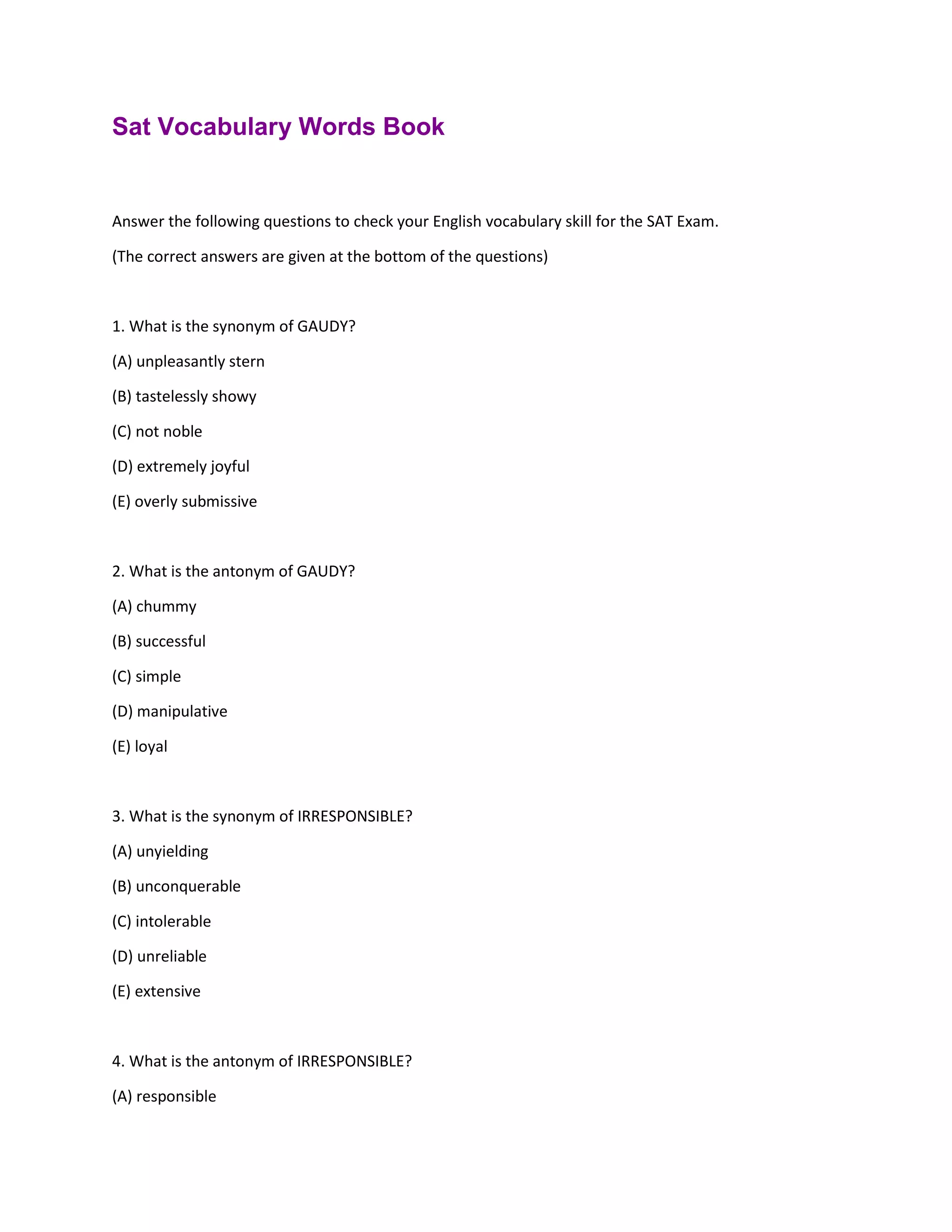 Sat Vocabulary Words Book | PDF