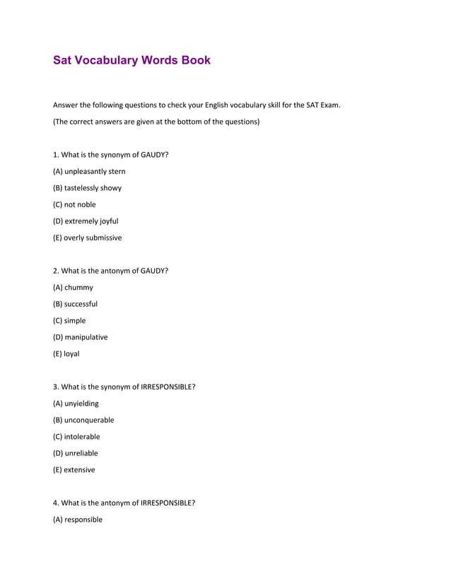 Sat Vocabulary Words Book | PDF
