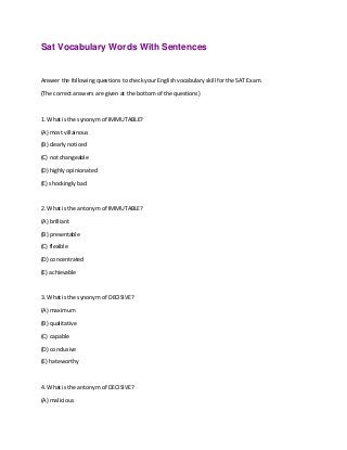 Sat Vocabulary Words With Sentences | PDF