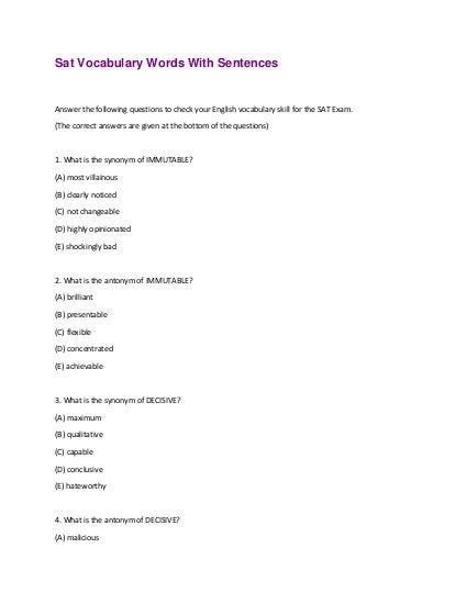 Sat Vocabulary Words With Sentences | PDF
