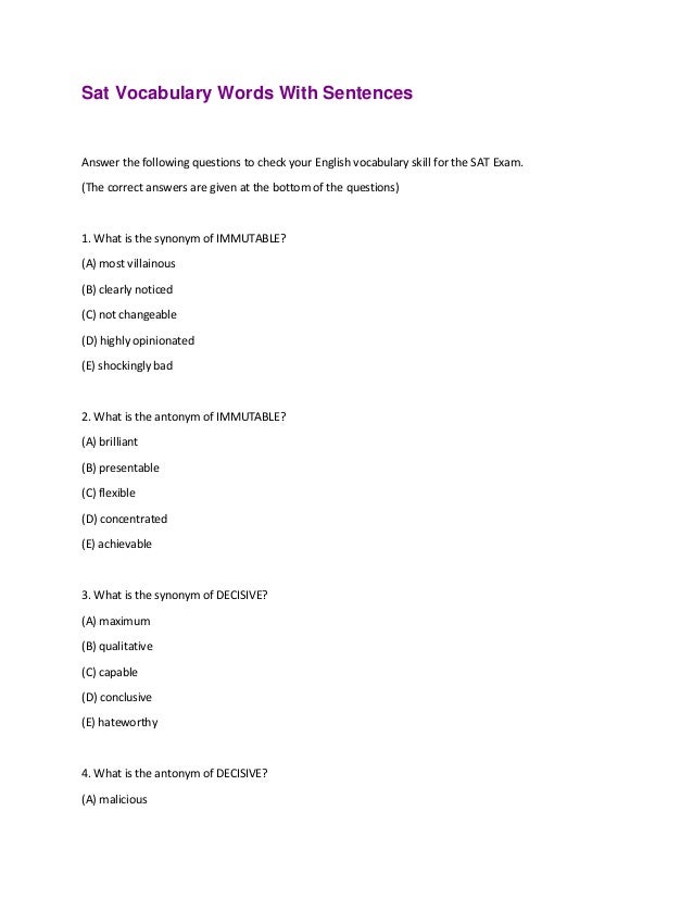 Sat Vocabulary Words With Sentences | PDF