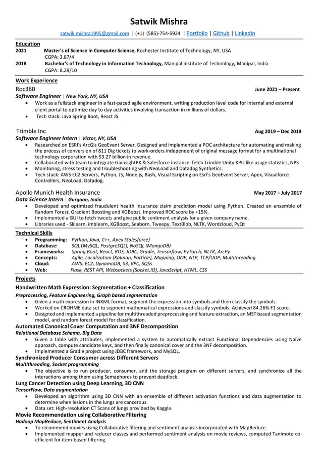 Satwik Mishra resume | PDF