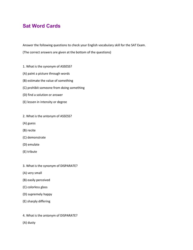 Sat Word Cards | PDF