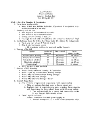 SAT Workshop Curriculum | PDF
