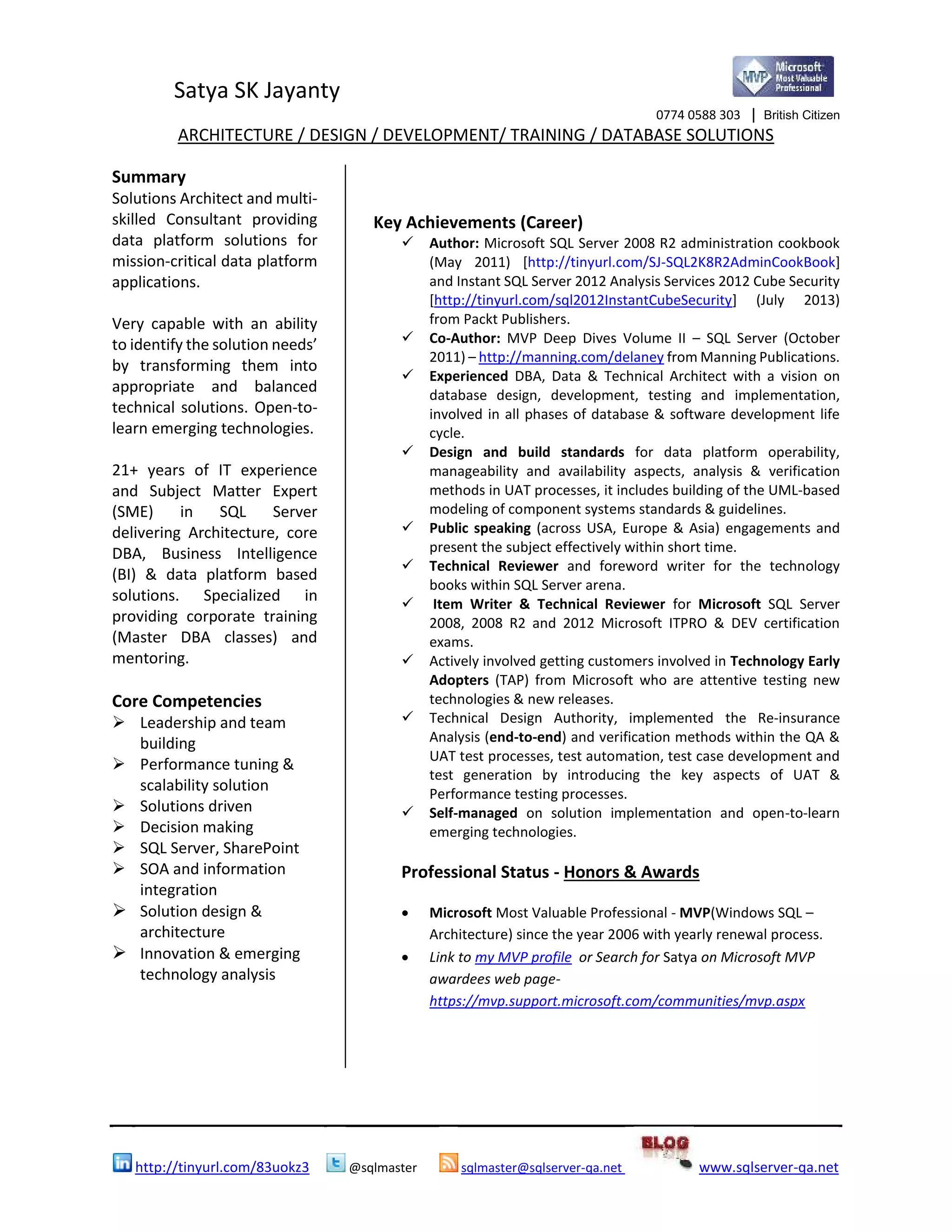 Satya jayanty CV | PDF | Databases | Computer Software and Applications