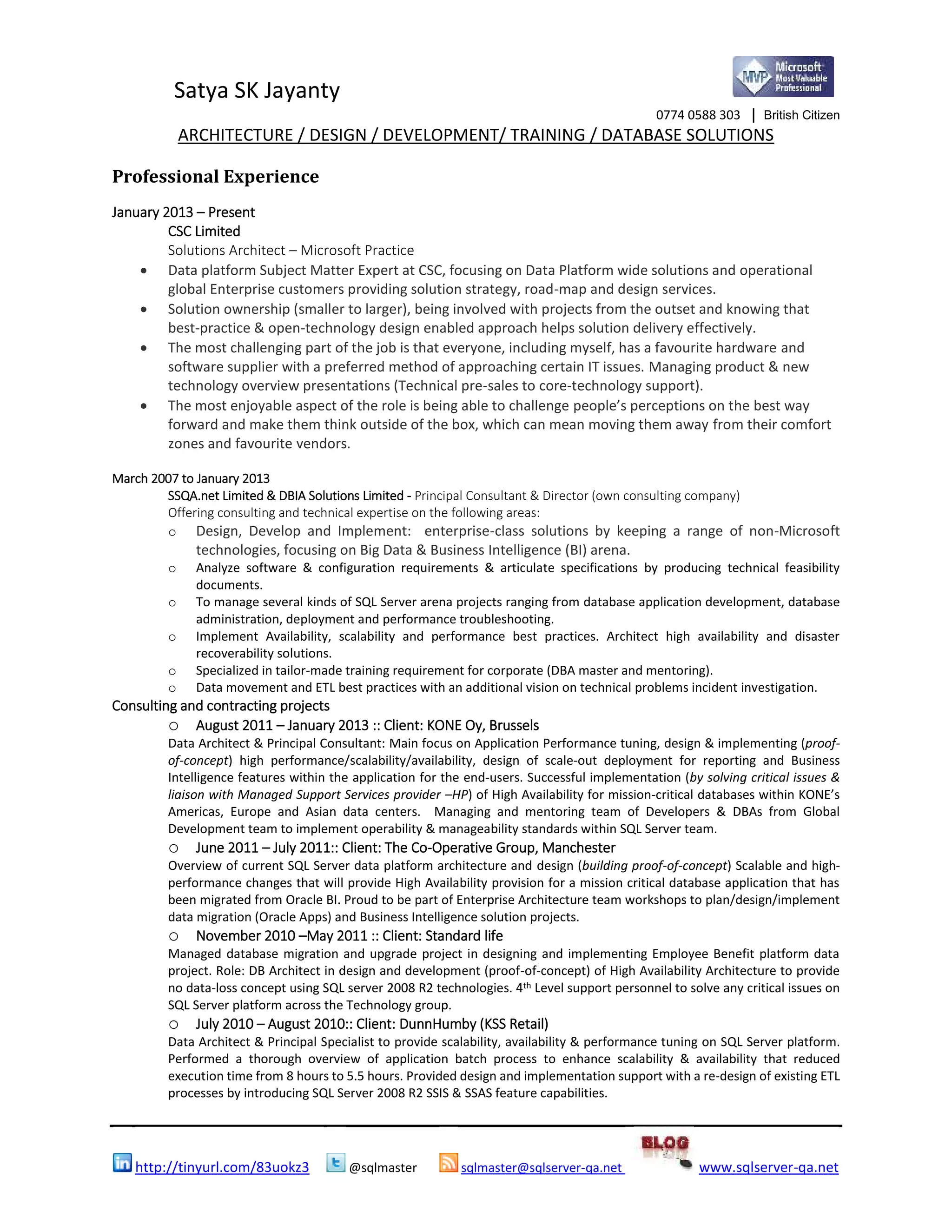 Satya jayanty CV | PDF | Databases | Computer Software and Applications