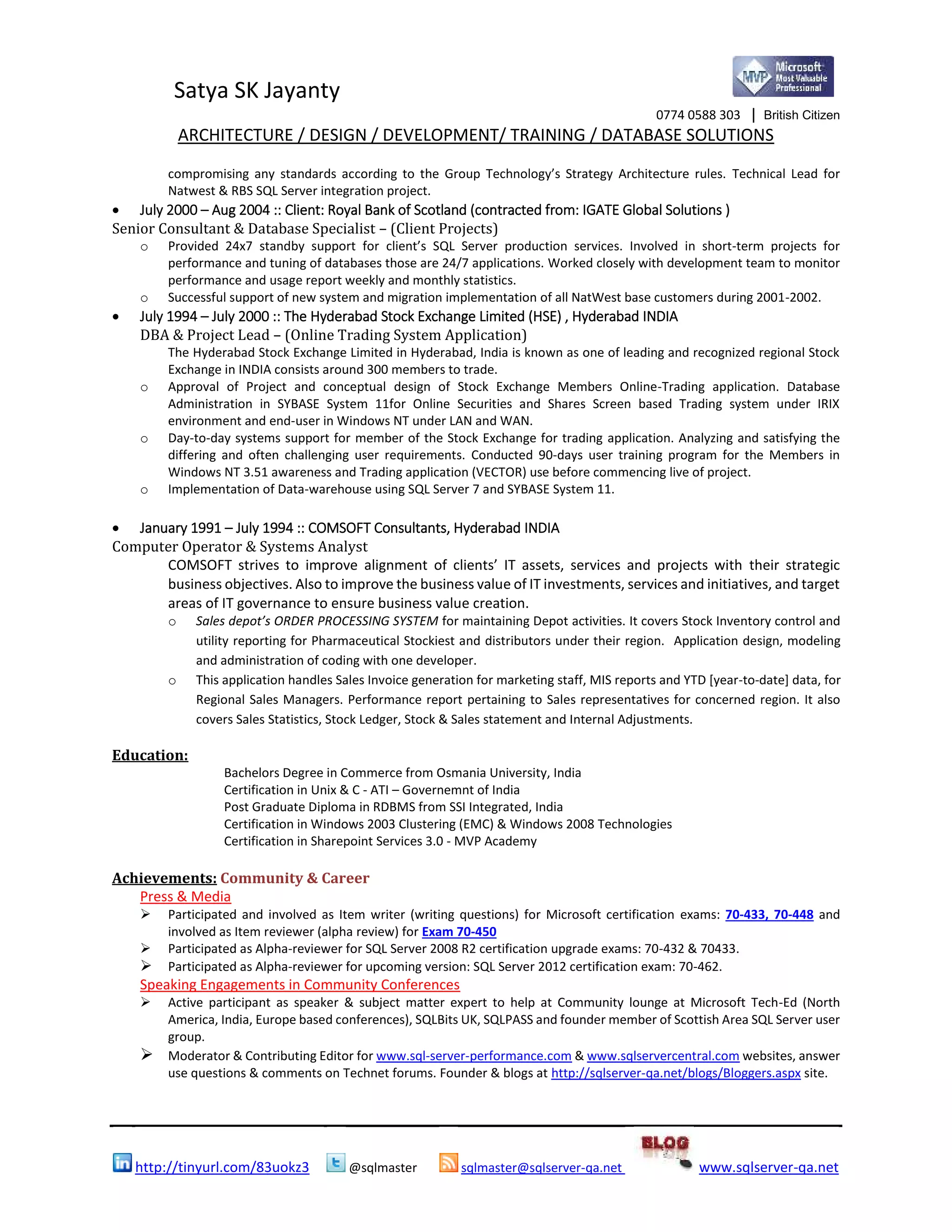 Satya jayanty CV | PDF | Databases | Computer Software and Applications