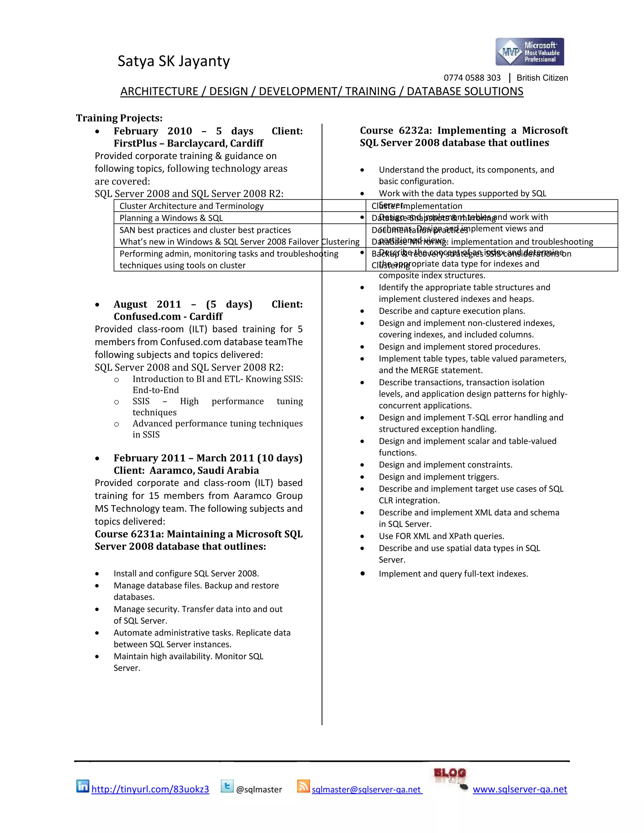 Satya jayanty CV | PDF | Databases | Computer Software and Applications