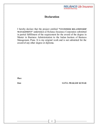 project on reliance life insurance | DOCX
