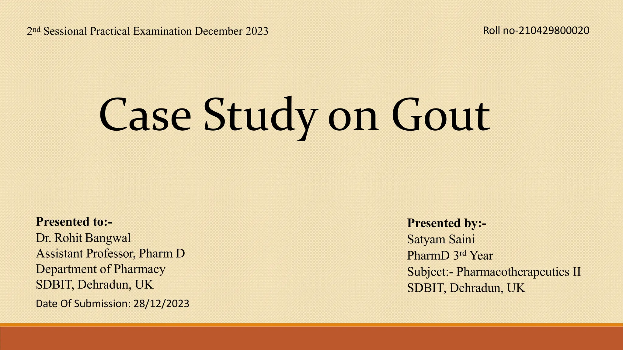 Gout Case Presentation Assignment College | PPTX